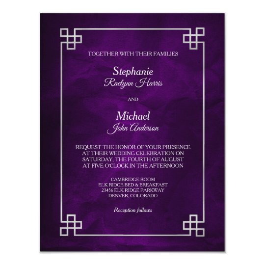 Elegant Purple Silver Frame Wedding Invitation | Zazzle.com