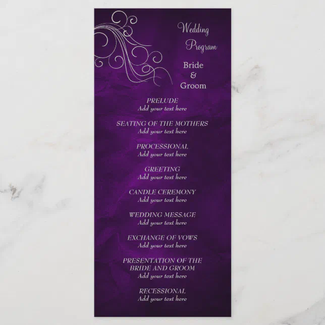 Elegant Purple Silver Wedding Program | Zazzle