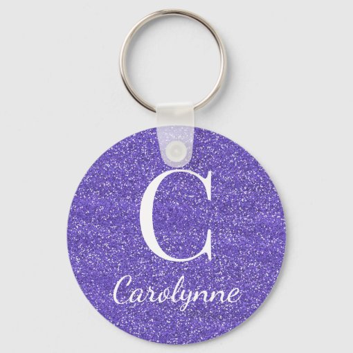 Elegant Purple Sparkle Glitter Monogram Keychain | Zazzle