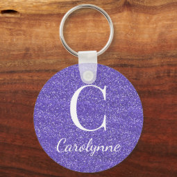 Elegant Purple Sparkle Glitter Monogram Keychain | Zazzle