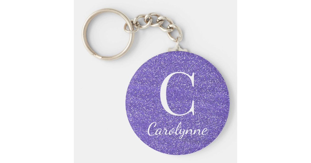 Elegant Purple Sparkle Glitter Monogram Keychain | Zazzle.com