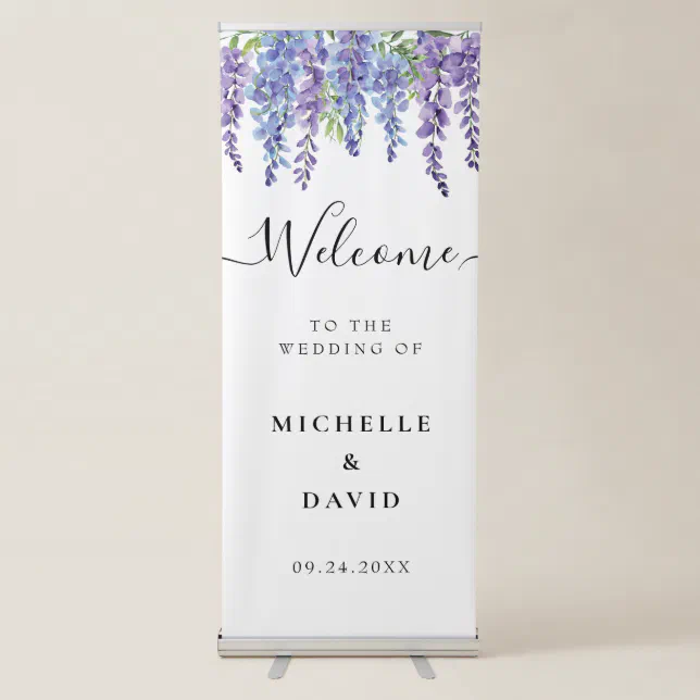 Elegant Purple Violet Florals Wedding Welcome Re Retractable Banner ...