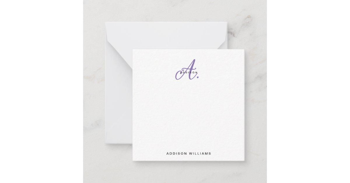 Elegant Purple Violet Script Monogram Note Card | Zazzle