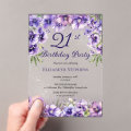 Elegant Purple Violets Floral 21st Birthday Party Acrylic Invitations ...