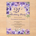 Elegant Purple Violets Floral 21st Birthday Party Acrylic Invitations ...