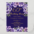 Elegant Purple Violets Floral 60th Birthday Party Foil Invitation | Zazzle