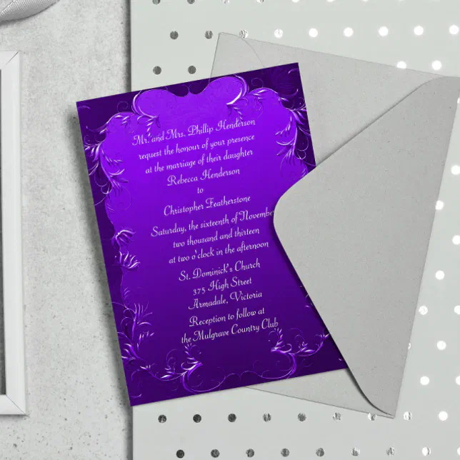 Elegant Purple Wedding Invitation | Zazzle