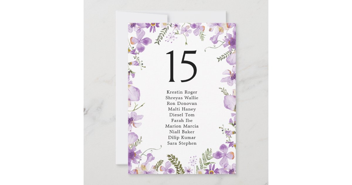 Elegant Purple Wedding Table Seating Chart Cards | Zazzle