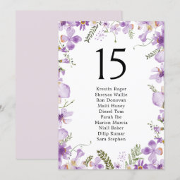 Elegant Purple Wedding Table Seating Chart Cards | Zazzle