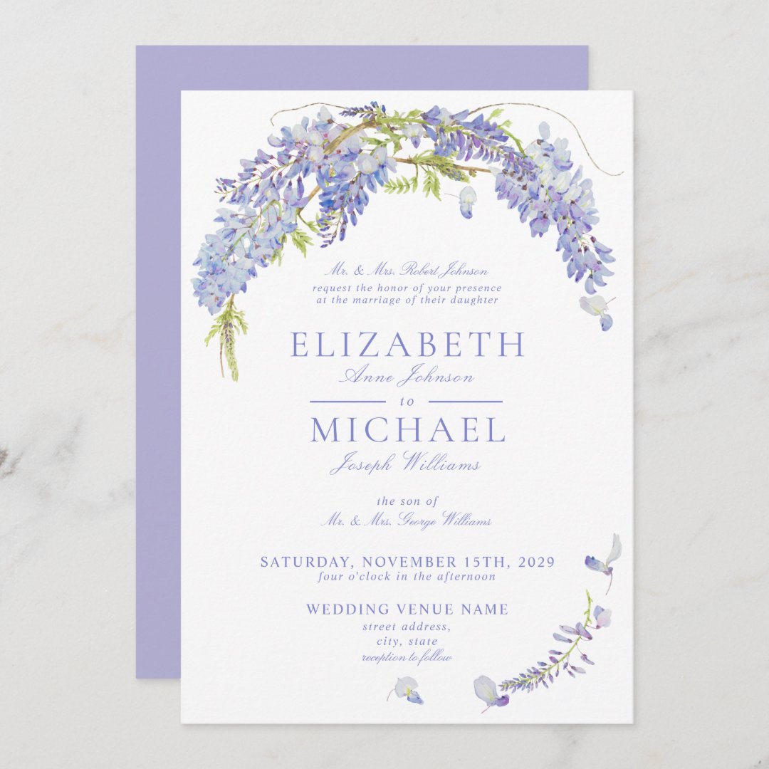 Elegant Purple Wisteria Script Formal Regency Invitation | Zazzle