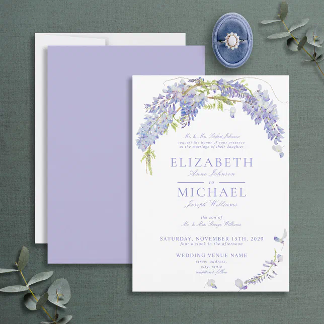 Elegant Purple Wisteria Script Formal Regency Invitation | Zazzle