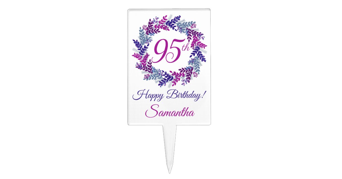 Elegant Purple Wreath 95th Birthday Cake Topper | Zazzle