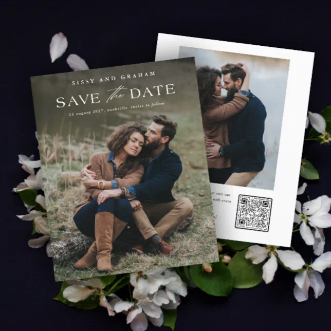 Elegant QR Code 2 Photo Wedding Save the Date | Zazzle