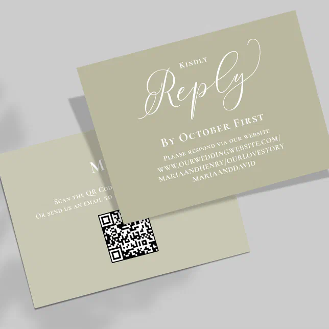 Elegant QR Code Calligraphy RSVP Sage Green Enclosure Card | Zazzle