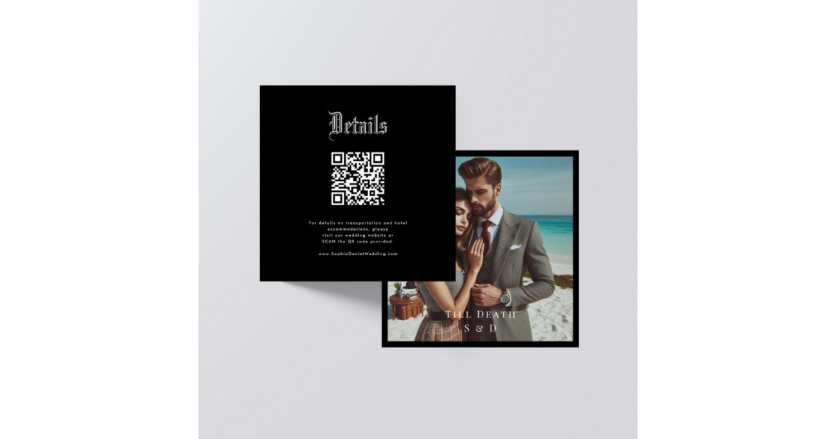 Elegant QR Code Gothic Wedding Details Photo Enclosure Card | Zazzle
