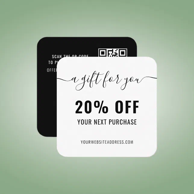 Elegant QR Code Loyalty Business Promo Black White Discount Card | Zazzle
