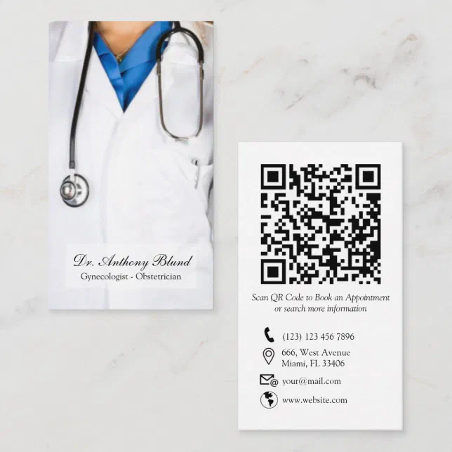 Elegant QR code OBGYN Obstetrician Gynecologist Bu Business Card | Zazzle