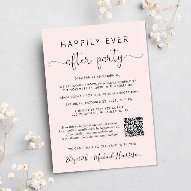 Elegant QR Code Photo Pink Wedding Reception Invitation | Zazzle