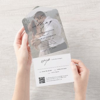 Elegant QR Code Photo Wedding All In One Invitation | Zazzle