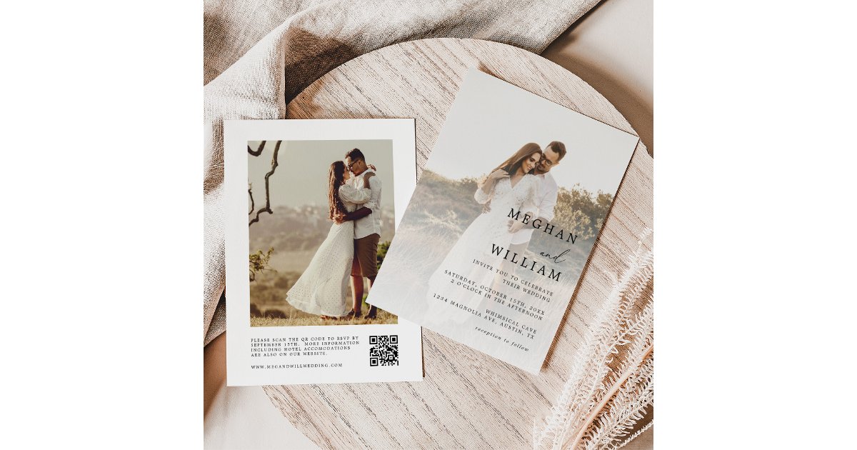 Elegant QR Code Photo Wedding Invitation | Zazzle