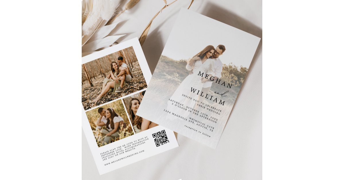 Elegant QR Code Photo Wedding Invitation | Zazzle