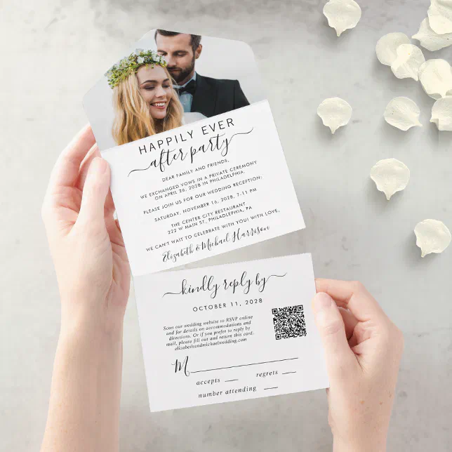 Elegant QR Code Photo Wedding Reception All In One Invitation | Zazzle