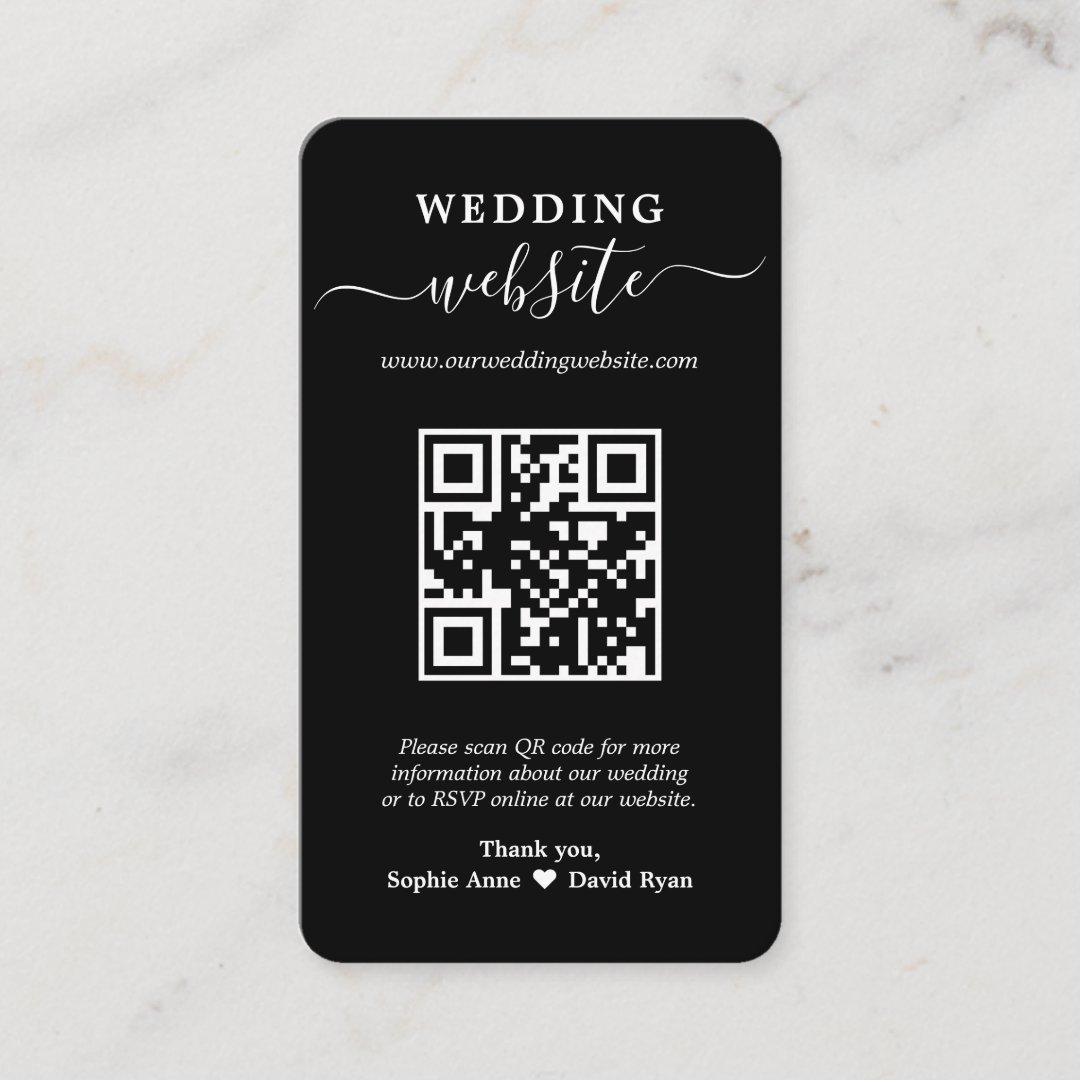 Elegant QR Code Photo Wedding Website Business Card | Zazzle