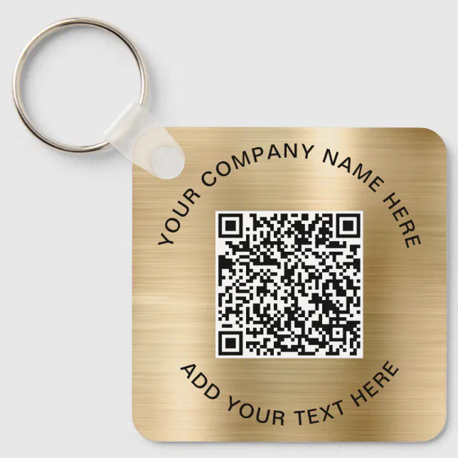 Elegant QR Code Promotional Gold Keychain | Zazzle