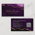 Elegant QR Code Purple Marble Agate Geode Business Card | Zazzle
