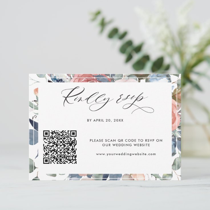 Elegant QR Code Rsvp Online Wedding Floral | Zazzle