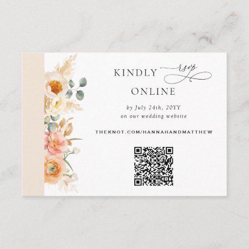 Elegant QR Code RSVP Peach and Champagne Wedding Enclosure Card | Zazzle