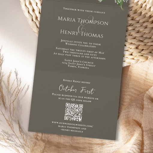 Elegant QR Code RSVP Simple Online White Magnolia All In One Invitation ...