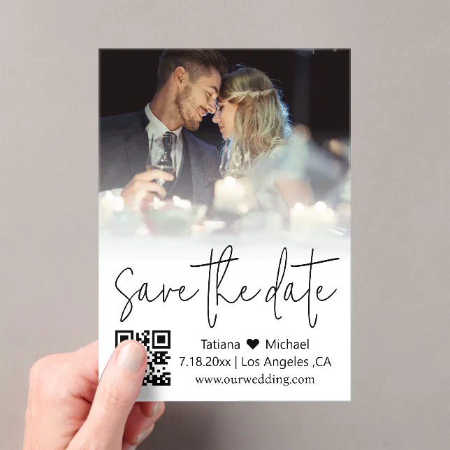 elegant qr code trendy script photo save the date acrylic invitations ...
