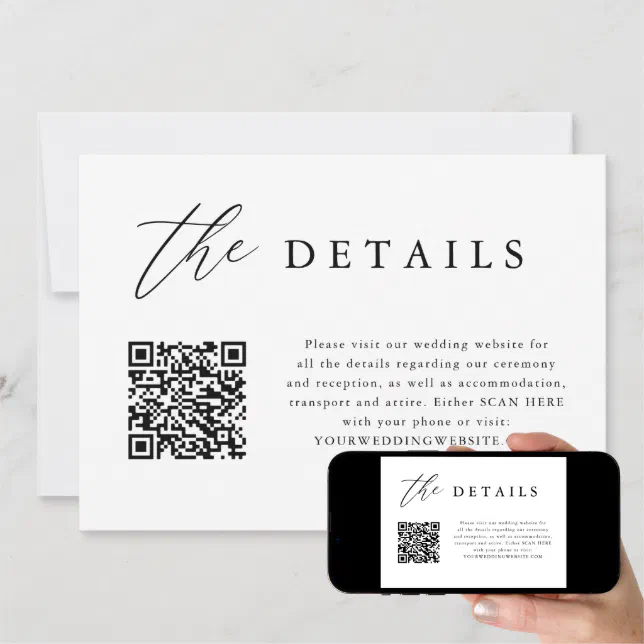 Elegant QR Code Wedding Digital Details Invitation | Zazzle