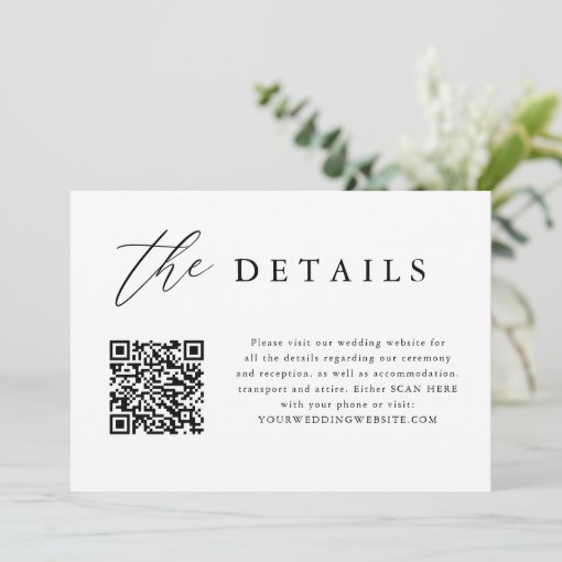 Elegant QR Code Wedding Digital Details Invitation | Zazzle
