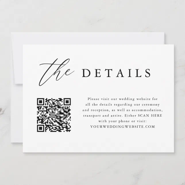 Elegant QR Code Wedding Digital Details Invitation | Zazzle