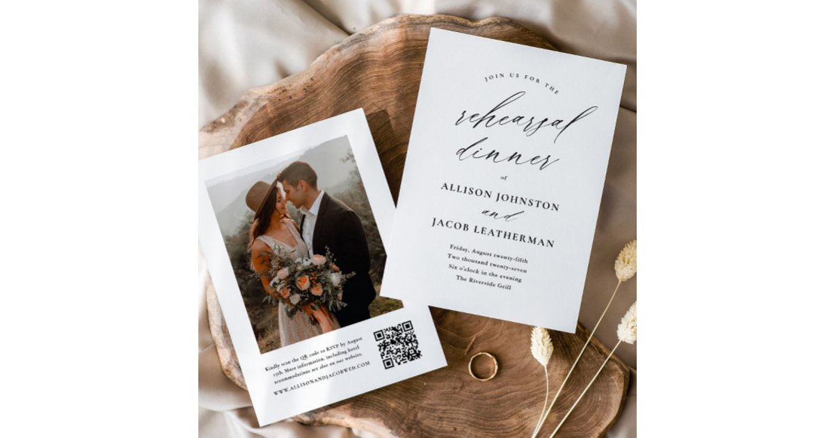 Elegant QR Code Wedding Rehearsal Dinner Invitation | Zazzle