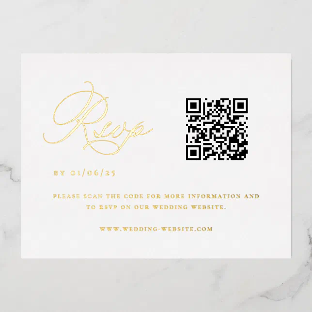 Elegant QR Code Wedding RSVP Foil Invitation Postcard | Zazzle