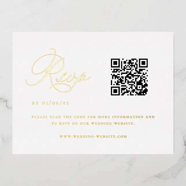 Elegant QR Code Wedding RSVP Foil Invitation Postcard | Zazzle