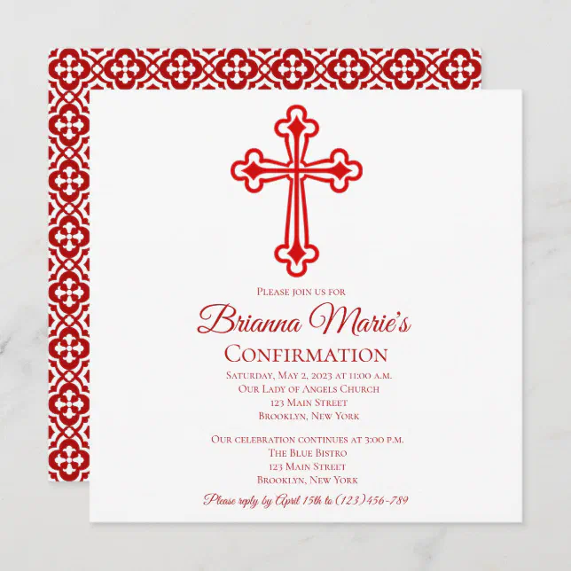 Elegant Quatrefoil Cross Confirmation Invitation | Zazzle