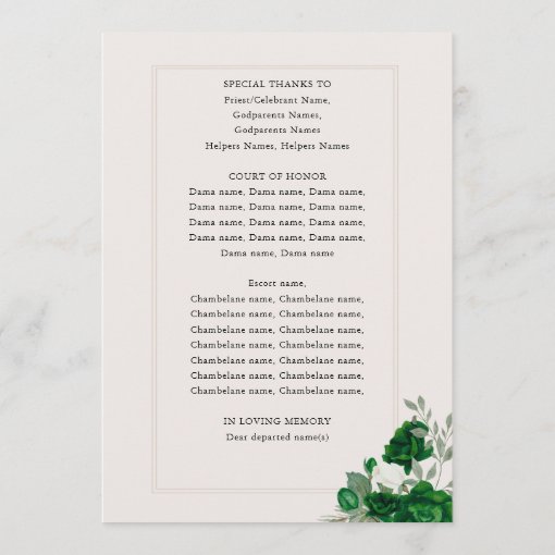 Elegant Quinceanera Emerald Green Roses Program | Zazzle