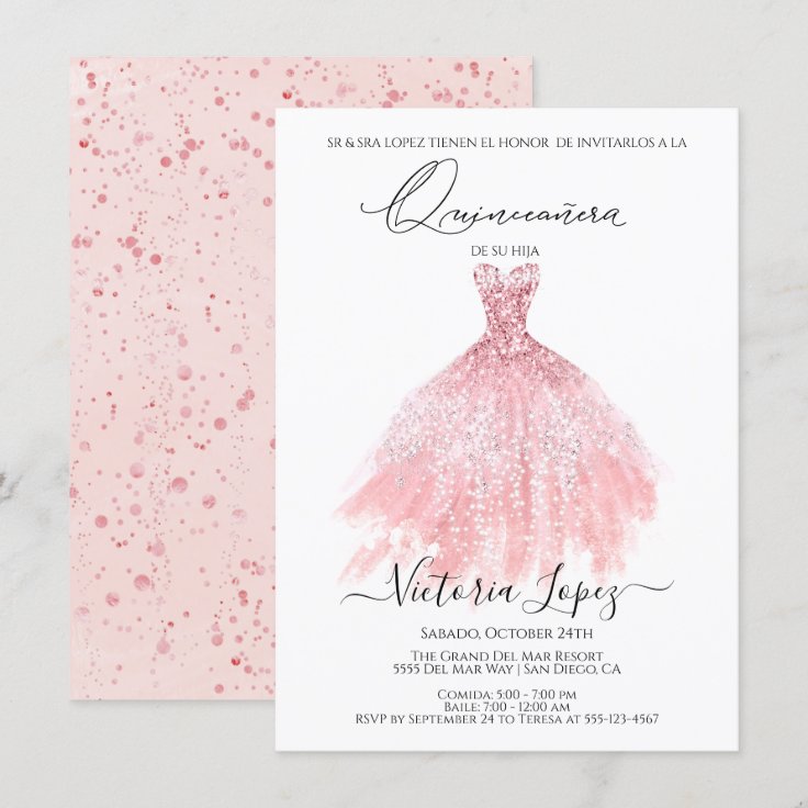 Elegant Quinceañera Glitter Sparkle Spanish Quince Invitation | Zazzle
