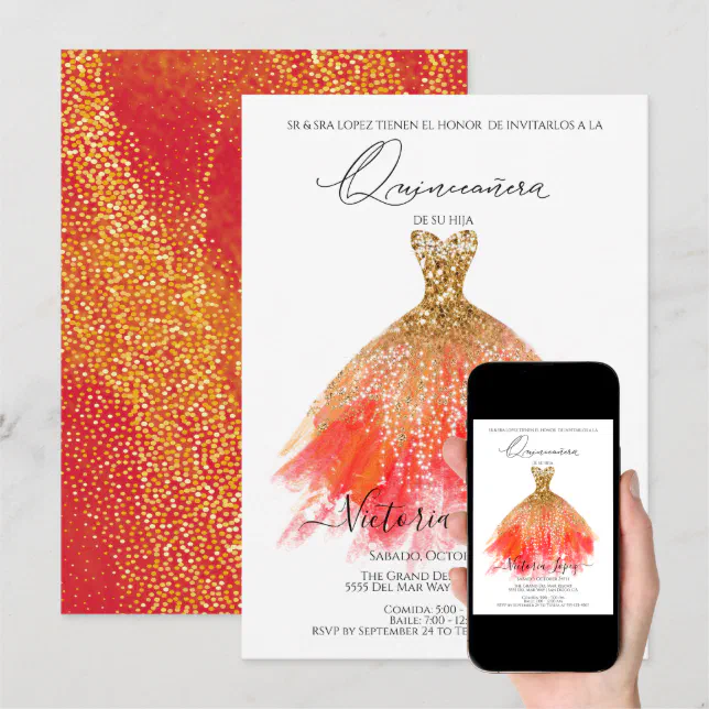 Elegant Quinceañera Glitter Sparkle Spanish Quince Invitation | Zazzle