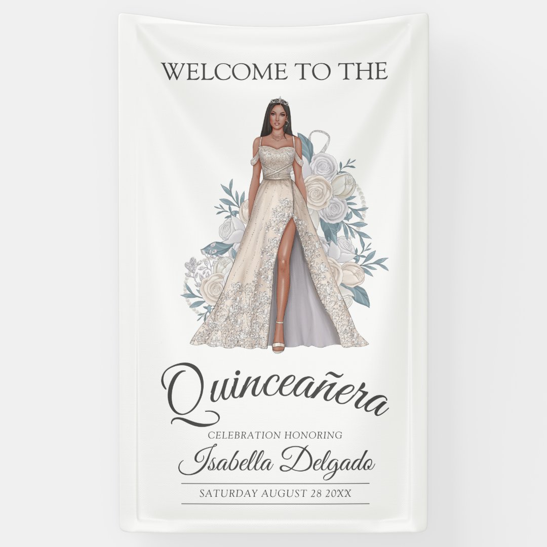 Elegant Quinceanera Princess Diamond Glitter Gown Banner | Zazzle