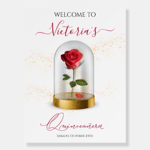 Elegant Quinceañera Red Rose welcome sign | Zazzle