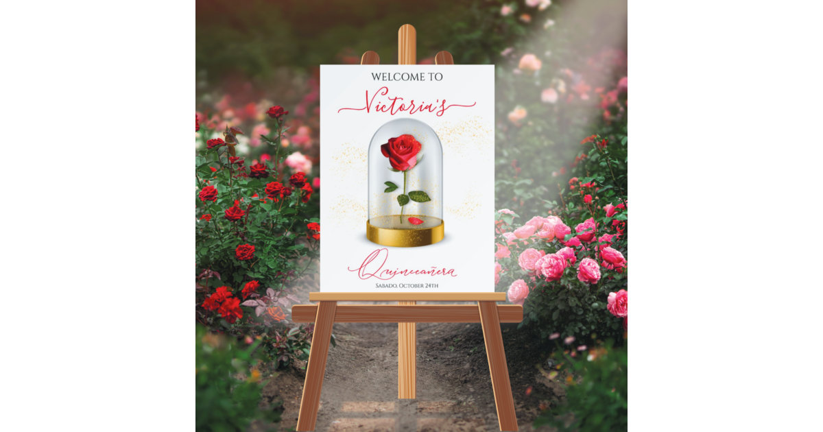 Elegant Quinceañera Red Rose welcome sign | Zazzle