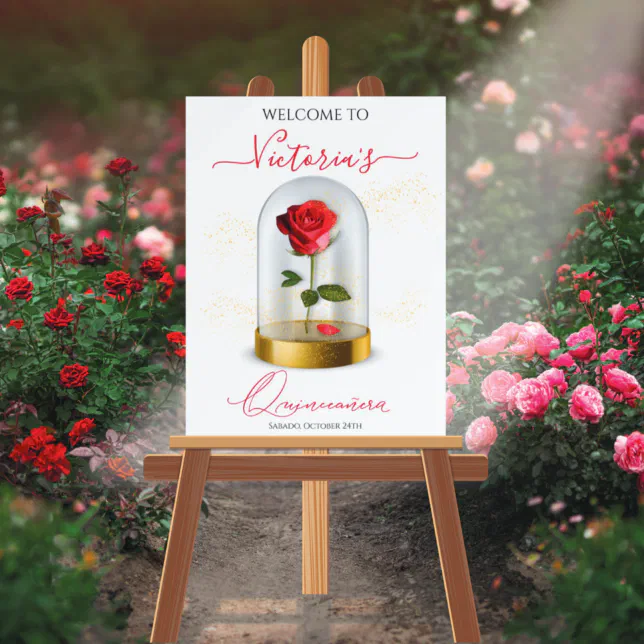 Elegant Quinceañera Red Rose welcome sign | Zazzle