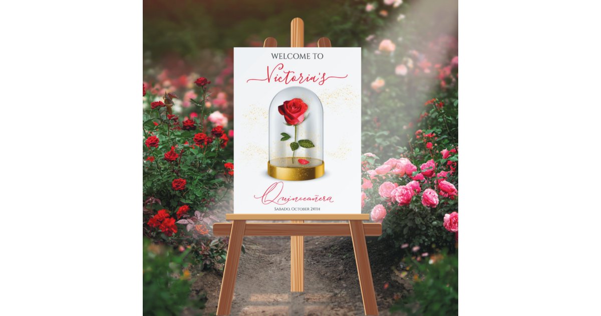 Elegant Quinceañera Red Rose welcome sign | Zazzle