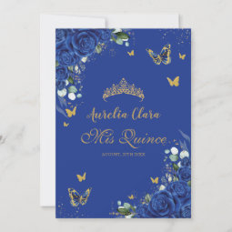 Elegant Quinceañera Royal Blue Floral Vintage Gold Save The Date | Zazzle