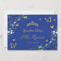 Elegant Quinceañera Royal Blue Floral Vintage Gold Save The Date | Zazzle